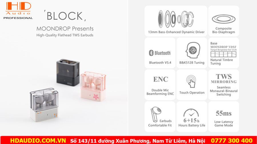 Tai nghe Bluetooth Moondrop Block chất lượng - Hàng Chính Hãng
